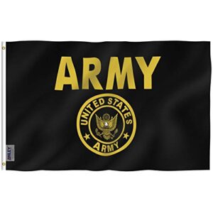 anley fly breeze 3x5 foot us army gold crest flag - vivid color and fade proof - canvas header and double stitched - united states military flags polyester with brass grommets 3 x 5 ft