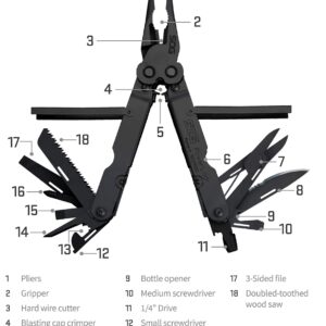 SOG PowerLock Multi-Tool- Compound Leverage Technology with EOD Crimper Device, 420 Stainless Steel Body, 18 Lightweight Specialty Tools (B61N-CP) , Black