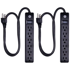 ge 6-outlet surge protector 2 pack, 3 ft extension cord, power strip, 450 joules, on/off switch, integrated circuit breaker, heavy duty, warranty, ul listed, black, 83969