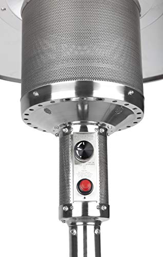 Fire Sense 01775 Performance Series Patio Heater With Wheels 50,000 BTU Output Electronic Ignition System Portable Outdoor Propane Heater For Commercial & Residential - Unpainted Stainless Steel