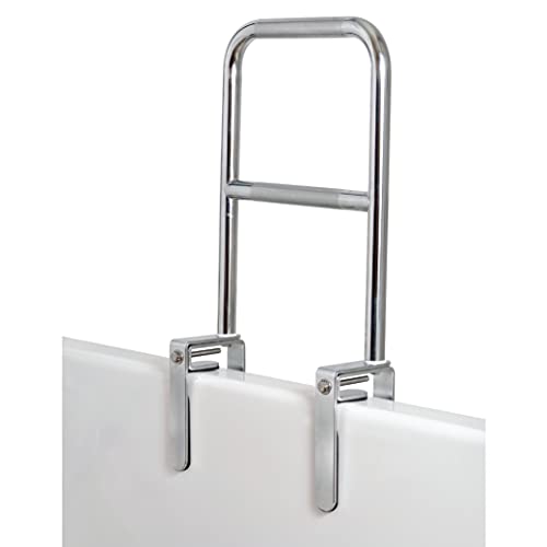 Carex Tri-Grip Bathtub Rail with Chrome Finish - Bathtub Grab Bar Safety Bar For Seniors and Handicap - For Assistance Getting In and Out of Tub, Easy to Install on Most Tubs,Silver