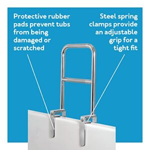 Carex Tri-Grip Bathtub Rail with Chrome Finish - Bathtub Grab Bar Safety Bar For Seniors and Handicap - For Assistance Getting In and Out of Tub, Easy to Install on Most Tubs,Silver