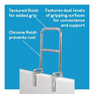 Carex Tri-Grip Bathtub Rail with Chrome Finish - Bathtub Grab Bar Safety Bar For Seniors and Handicap - For Assistance Getting In and Out of Tub, Easy to Install on Most Tubs,Silver