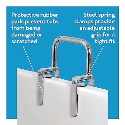 Carex Bathtub Rail and Grab Bars for Bathtubs and Showers - Bathtub Grab Bar, Shower Handle & Bath Tub Bar Clamps for Seniors & Elderly, Chrome