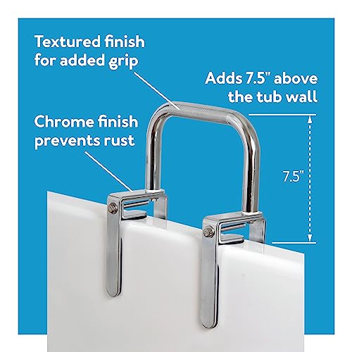 Carex Bathtub Rail and Grab Bars for Bathtubs and Showers - Bathtub Grab Bar, Shower Handle & Bath Tub Bar Clamps for Seniors & Elderly, Chrome