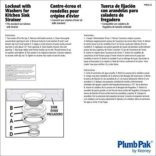 Plumb Pak PP820-23 Strainer Locknut With Washers, For Use With Sink, Tub And Shower, No Size, No Color