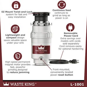 Waste King 1/2 HP Garbage Disposal with Power Cord for Kitchen Sink Food Waste, L-1001