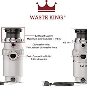 Waste King 1/2 HP Garbage Disposal with Power Cord for Kitchen Sink Food Waste, L-1001