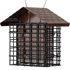 more birds double suet cage bird feeder with metal roof, fruit and suet feeder, 2 suet cake capacity