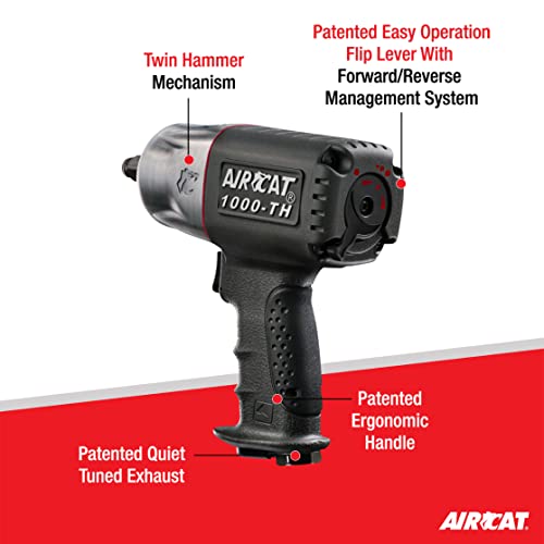 AIRCAT Pneumatic Tools 1000-TH: 1/2-Inch Composite Impact Wrench 1,000 ft-lbs - Standard Anvil