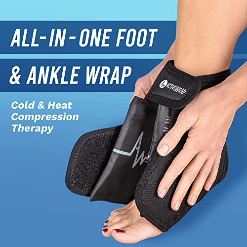 ActiveWrap - Foot and Ankle Ice Pack Wrap for Surgery Care, Ankle Sprain, Swelling and More, Reusable Packs Injuries with Compression, Use for Hot Cold Therapy or Contrast Therapy, Small/Medium