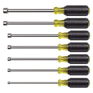 klein tools 647m tool set, magnetic nut drivers sizes 3/16, 1/4, 5/16, 11/32, 3/8, 7/16, 1/2-inch, 6-inch hollow shafts, 7-piece