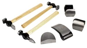 performance tool w1007db 7-piece auto body repair kit with carbon steel hammer heads and dollies on wood handles