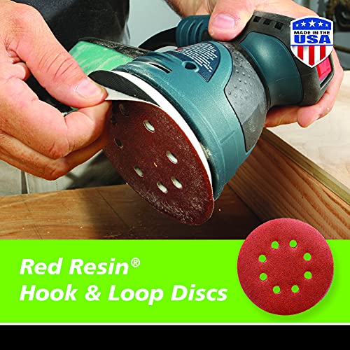 Gator 5" Random Orbit Hook & Loop Red Resin Aluminum Oxide Sanding Discs, 8-Hole, 120 Grit, 50 Pack