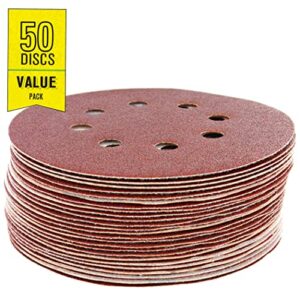 Gator 5" Random Orbit Hook & Loop Red Resin Aluminum Oxide Sanding Discs, 8-Hole, 120 Grit, 50 Pack