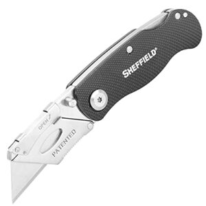 sheffield 12613 ultimate lock back utility knife, folding, box cutter knife, carpet knife, drywall cutter, and more, quick-change blade, back lock design, black