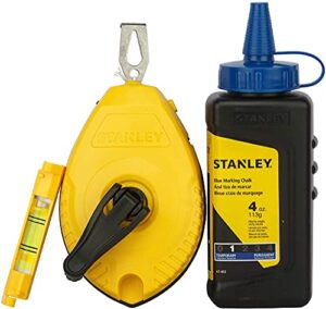 stanley chalk line box set, blue chalk with plastic line level, 4oz, 3-piece (47-443)