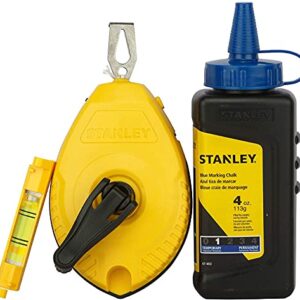 STANLEY Chalk Line Box Set, Blue Chalk with Plastic Line Level, 4oz, 3-Piece (47-443)