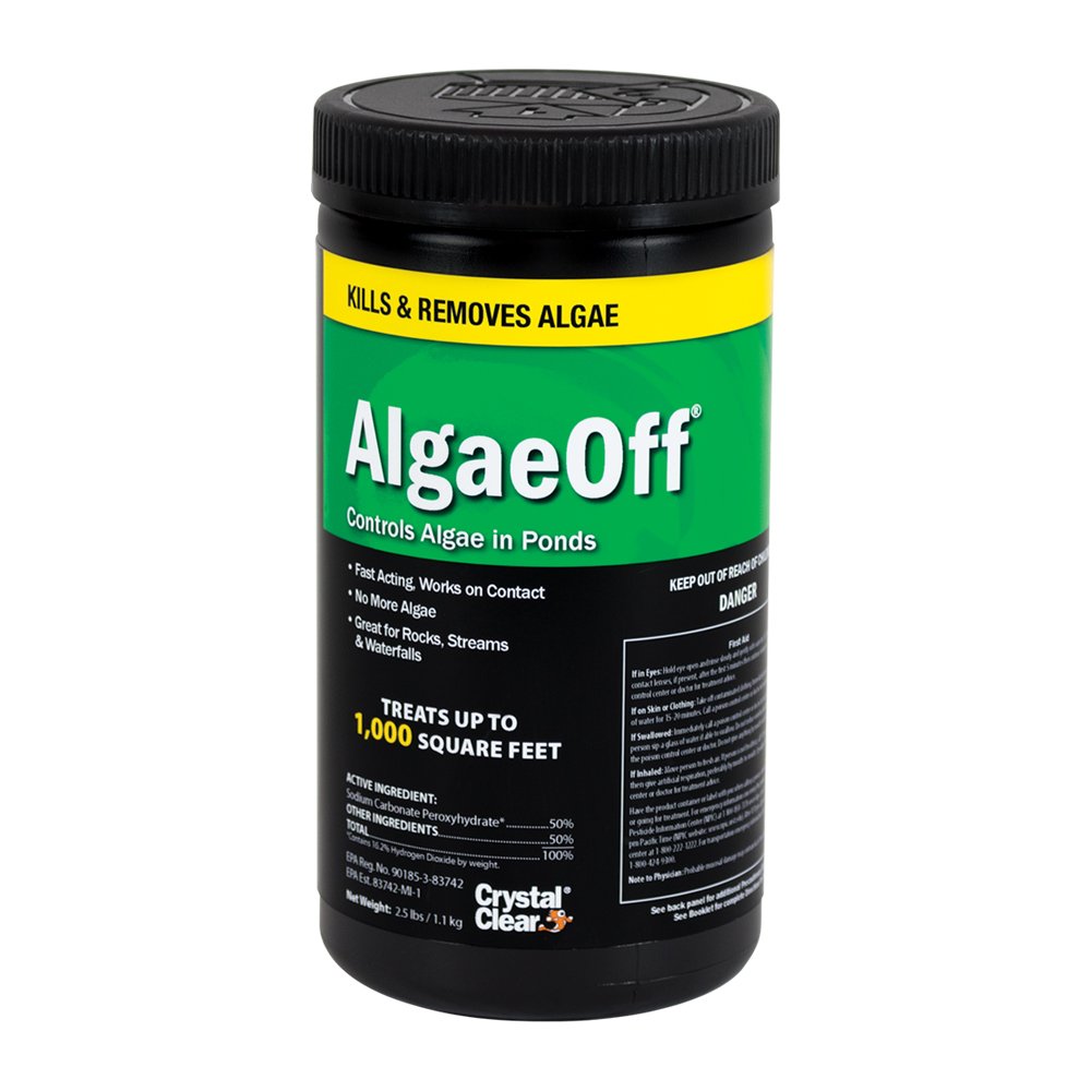 CrystalClear AlgaeOff Pond Algae Control Treatment, for Cleaner & Clearer Pond Water, EPA Registered Algaecide Treatment, Safe for Use in Ponds Containing Fish and Plants, Treats 1000 sq, 2.5 lbs