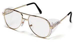 pyramex pathfinder aviator safety glasses with gold frame and clear lens