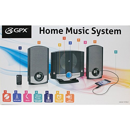 GPX HM3817DTBK Home Music System with Remote and AM/FM Radio black