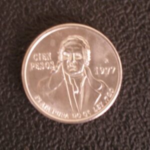 1977 Morelos Cien Pesos Plata Pura 20 Gr. Ley .720 Silver Coin.