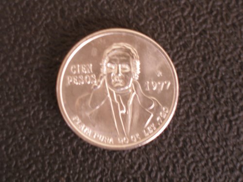 1977 Morelos Cien Pesos Plata Pura 20 Gr. Ley .720 Silver Coin.