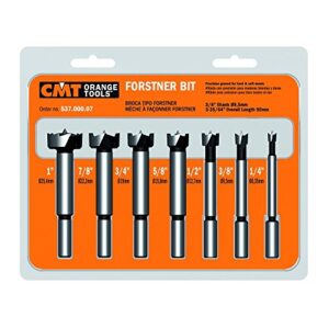 cmt 537.000.07 7-piece forstner bit set, 1/4-3/8-1/2-5/8-3/4-7/8-1 diameters, 3/8-inch shank