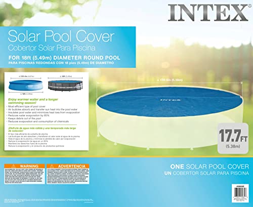 INTEX 28015E Solar Pool Cover: For 18ft Round Easy Set and Metal Frame Pools – Insulates Pool Water – Reduces Water Evaporation – Keeps Debris Out – Reduces Chemical Consumption