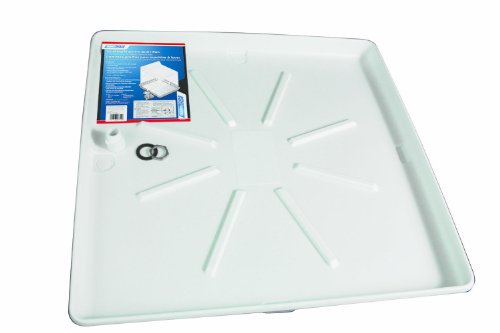 Camco Drain Pan w/PVC Fitting 32" OD x 30", Collects Water Leakage from Underneath Washing Machine and Prevents Floor Damage-White (20752), 30" x 32"