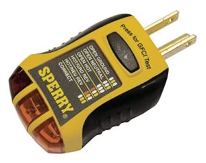 sperry instruments gfi6302 gfci outlet / receptacle tester, standard 120v ac outlets, 7 visual indication / wiring legend, home & professional use, yellow & black