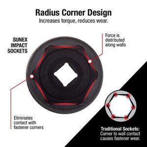 Sunex 533MD, 1 Inch Drive, 33mm Deep Impact Socket, Cr-Mo Steel, Radius Corner Design, Chamfered Opening, Dual Size Markings