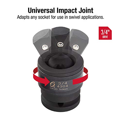 Sunex 4304, 3/4 Inch Drive, Universal Impact Joint, Cr-Mo Steel, Radius Corner Design, Flexible, Meets ANSI Standards