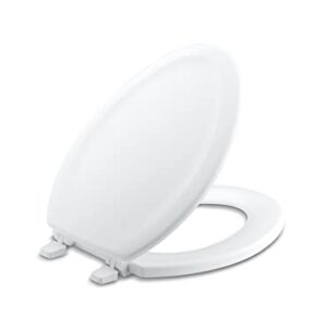 KOHLER K-4647-0 Stonewood Molded-Wood with Color-Matched Plastic Hinges Elongated Toilet Seat, White