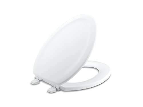 KOHLER K-4647-0 Stonewood Molded-Wood with Color-Matched Plastic Hinges Elongated Toilet Seat, White