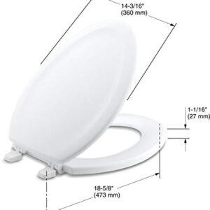 KOHLER K-4647-0 Stonewood Molded-Wood with Color-Matched Plastic Hinges Elongated Toilet Seat, White