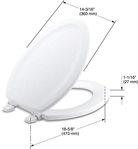 KOHLER K-4647-0 Stonewood Molded-Wood with Color-Matched Plastic Hinges Elongated Toilet Seat, White