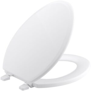 kohler k-4694-0 ridgewood molded-wood with color-matched plastic hinges elongated toilet seat, white