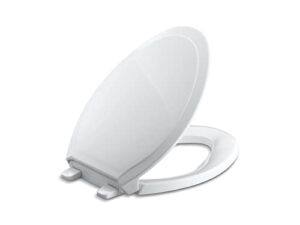 kohler 4734-0 rutledge elongated, grip-tight bumpers, quiet-close release hinges, quick-attach hardware, no slam toilet seat, white