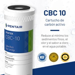 Pentair Pentek CBC-10 Carbon Water Filter, 10-Inch, Under Sink Carbon Block Replacement Cartridge with Bonded Powdered Activated Carbon (PAC) Filter, 10" x 2.5", 0.5 Micron