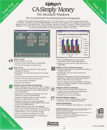 Kiplinger's CA-Simply Money - Simply the Fastest, Smartest, Easiest Software to Manage Your Personal Finances by Computer Associates (Windows 3.1 Compatible)