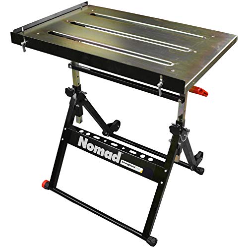 Strong Hand Tools, Nomad, Steel Welding Table, Three 1.1″ (28mm) Tabletop Slots, Adjustable Angle & Height, Casters, Retractable Guide Rails, Eccentric Leveling Foot, TS3020, Black, 32 Inch