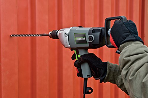 Genesis GSHD1290 1/2" 9.0 Amp Variable Speed Spade Handle Electric Mud Mixer Drill with Lock-On Button, Three-Position Auxiliary Handle, Two-Position Spade Handle, Chuck Key, and 2 Year Warranty