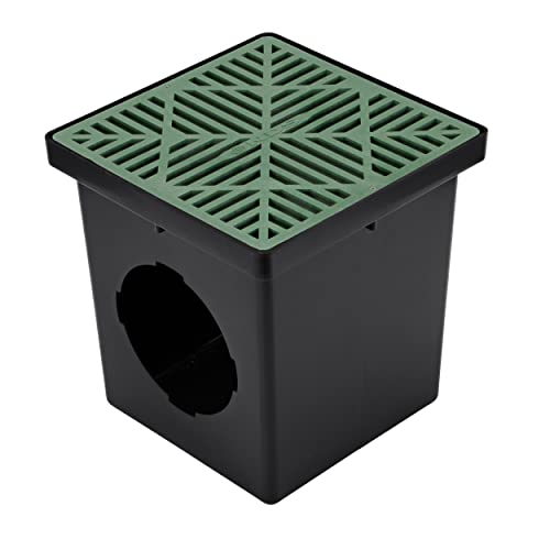 NDS 1212 Square Catch Basin Drain Grate, Standard Design, Fits 12 Inch Catch Basin Drain, Risers and Low Profile Adapter, 12 Inch, Plastic, Green