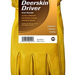 MAGID Unisex Deerskin Driver Gloves with Shirred Elastic Back, Gold, 1 Pair, Size 9/Large