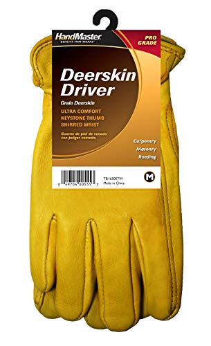 MAGID Unisex Deerskin Driver Gloves with Shirred Elastic Back, Gold, 1 Pair, Size 9/Large