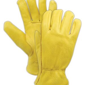 MAGID Unisex Deerskin Driver Gloves with Shirred Elastic Back, Gold, 1 Pair, Size 9/Large