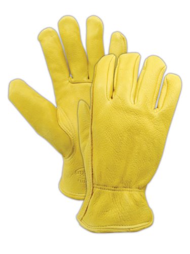 MAGID Unisex Deerskin Driver Gloves with Shirred Elastic Back, Gold, 1 Pair, Size 9/Large