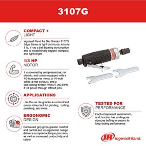 Ingersoll Rand 3107G Air Die Grinder Edge Series – 1/4", Heavy Duty, Straight, Ergonomic Grip, Ball Bearing Construction, Lightweight Tool, Black