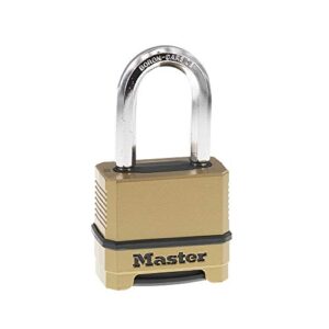 master lock outdoor combination lock, heavy duty weatherproof padlock, resettable combination lock for outdoor use, m175xdlf, brass finish